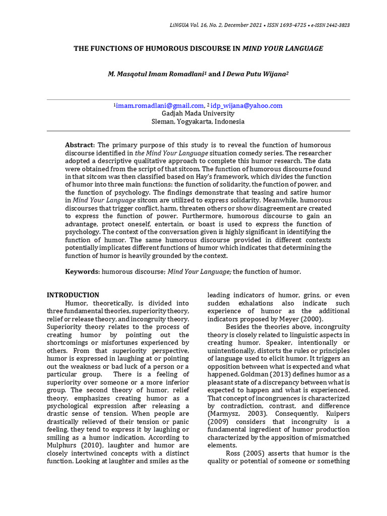 The Functions of Humorous Discourse in Mind Your Language | PDF