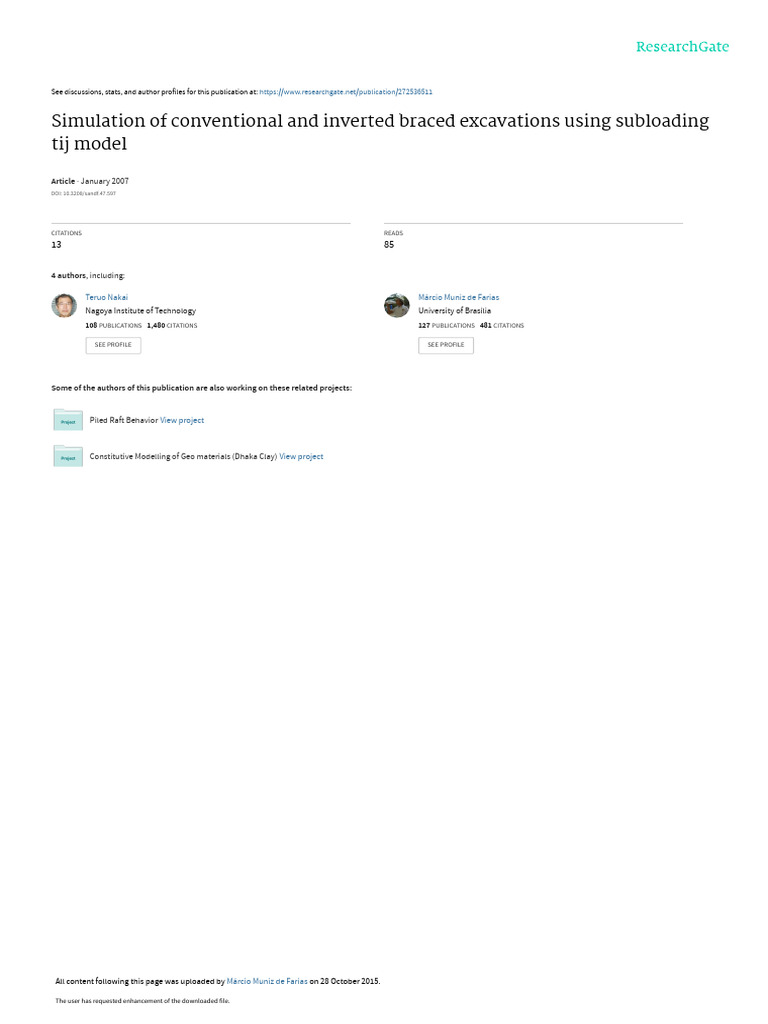 Simulation of Conventional and Inverted Braced Excavations Using Subloading Tij Model | PDF