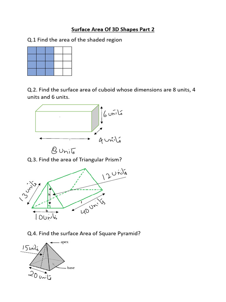 Surface Area of 3D Shapes - 2 | PDF