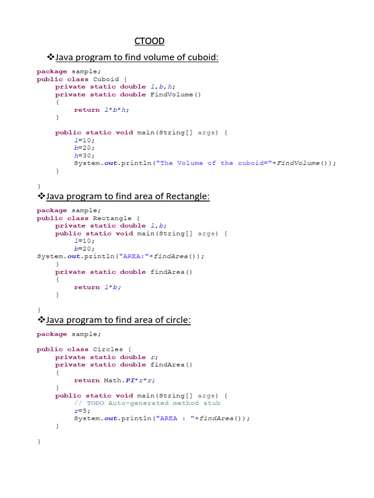 Java Program To Find Volume of Cuboid:: Ctood | PDF