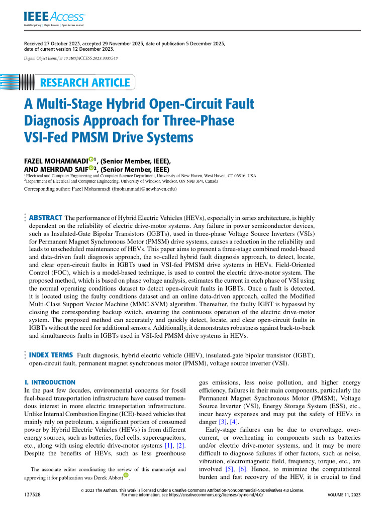 A Multi-Stage Hybrid Open-Circuit Fault Diagnosis Approach For Three-Phase VSI-Fed PMSM Drive ...