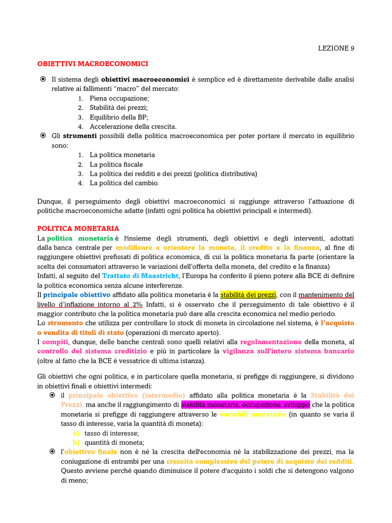 La Politica Monetaria - Lezione 9 | PDF