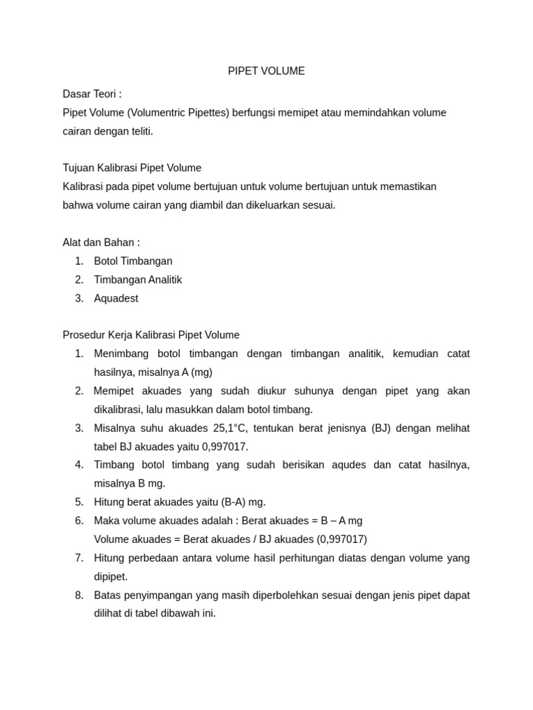 KALIBRASI PIPET VOLUME | PDF