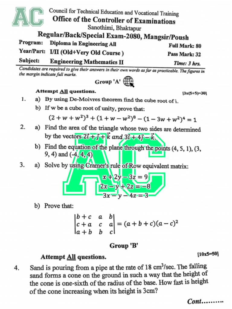 Engg. Mathematics II 2080 (New & Old) - WWW - Arjun00.com - NP | PDF ...