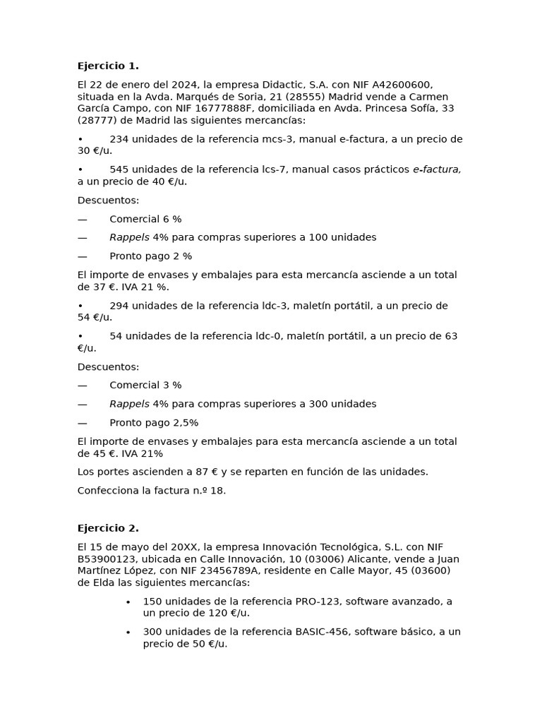 Ejercicio Factura | PDF