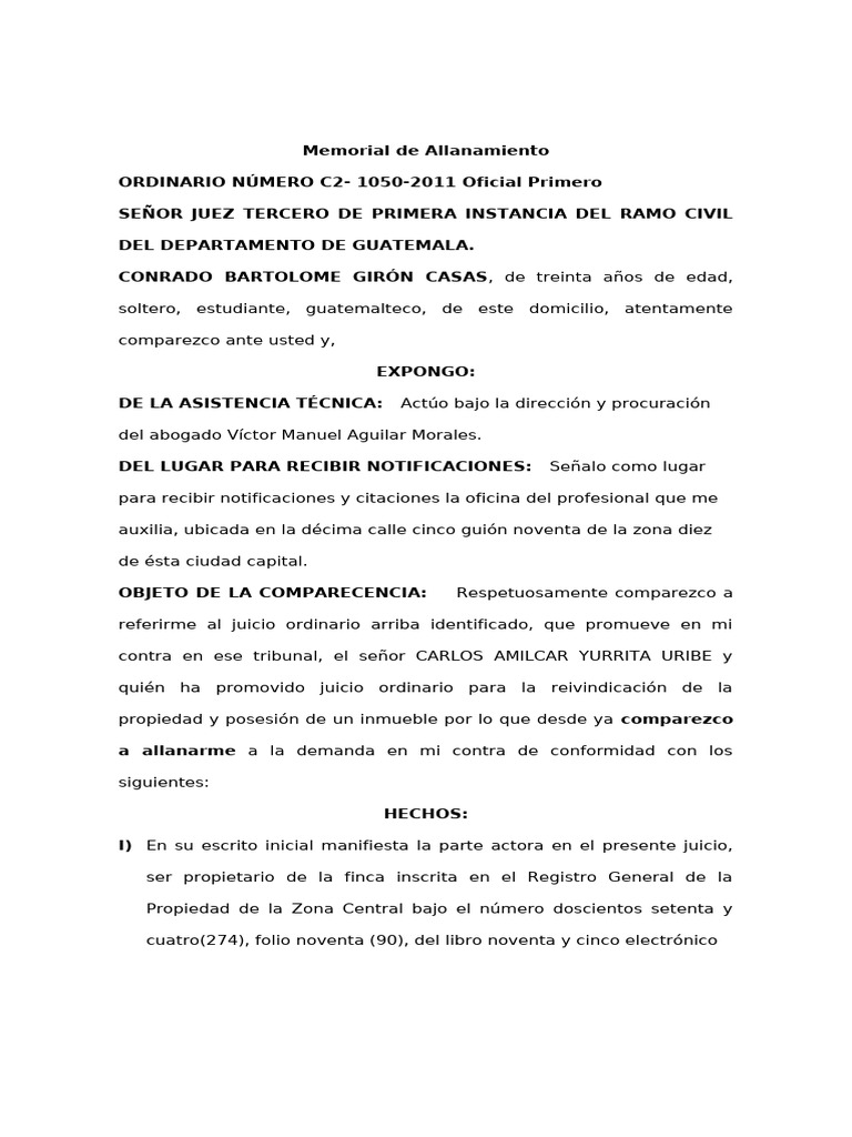 Memorial de Allanamiento Civil en Guatemala | PDF | Guatemala | Derecho