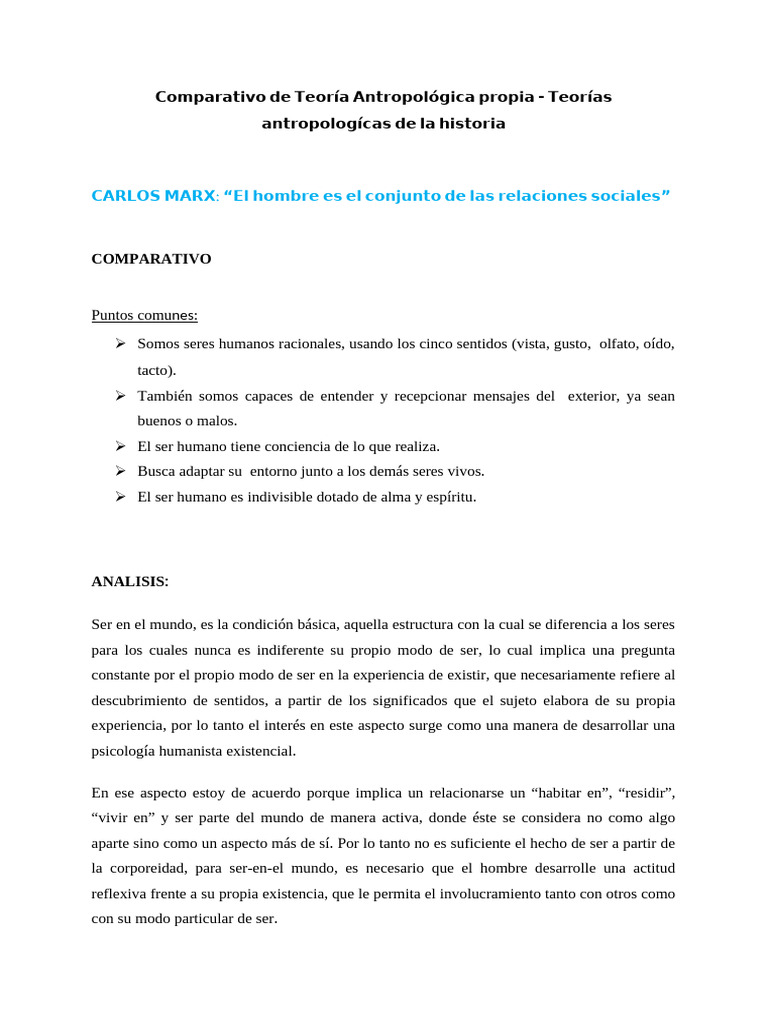 Comparación de Teoría Antropológica Propia y Teorías Antropologícas de La Histor | PDF ...