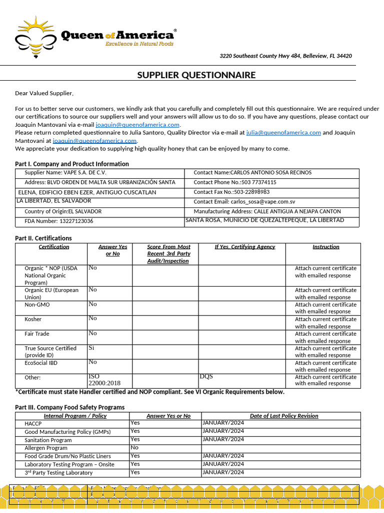 F515 Supplier Questionnaire r4 11.06.2023 | PDF