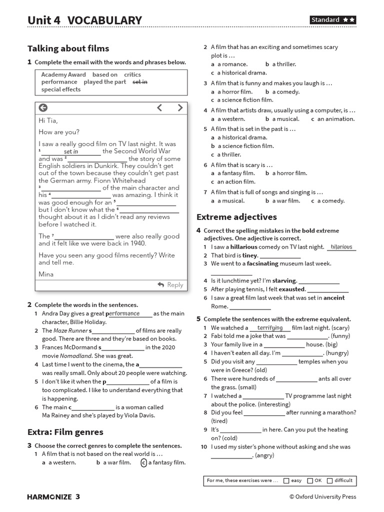 Harmonize 3 TRM Unit 4 Vocab Grammar Worksheets | PDF