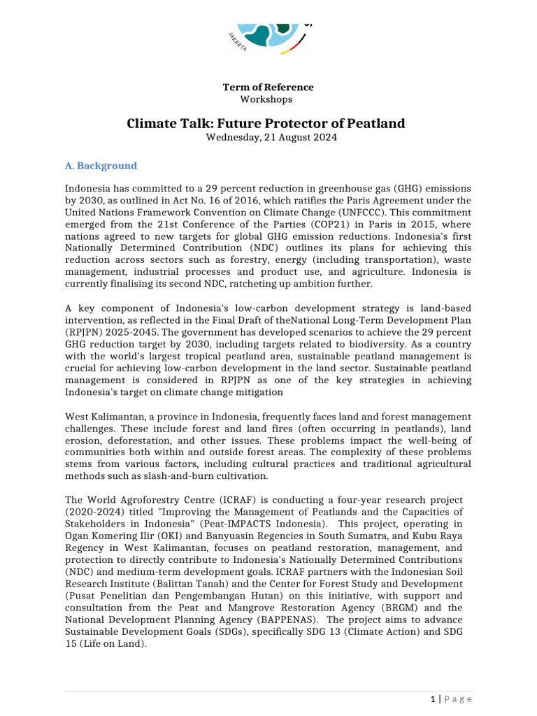 ToR-ClimateTalk - WestKalimantan - 21 Agt | PDF | Climate Change | Natural Environment