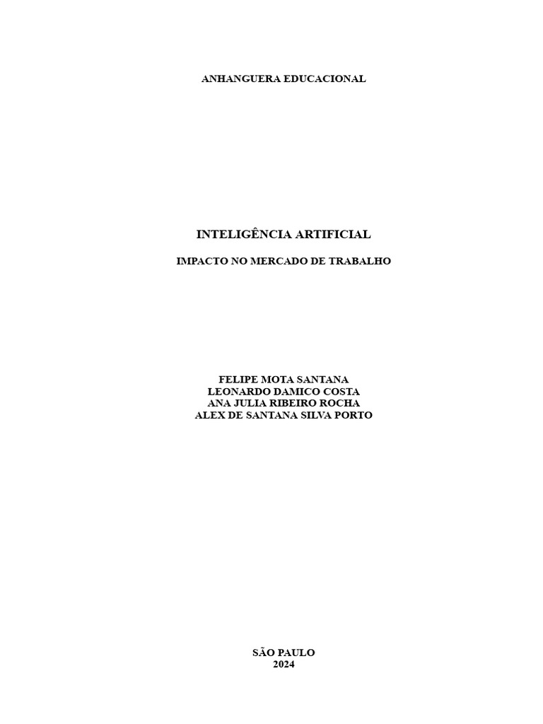 Projeto Integrado Iii (Inteligência Artificial Impacto No Mercado de Trabalho) | PDF