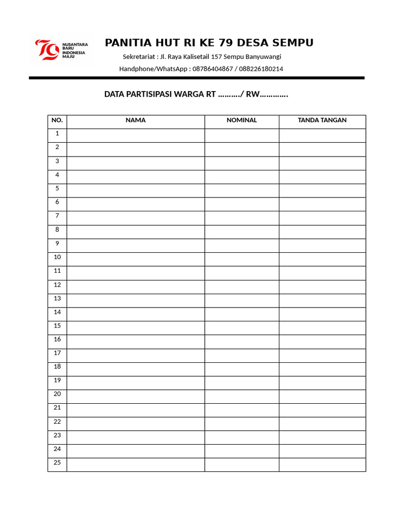 Panitia Hut Ri Ke 79 Desa Sempu | PDF