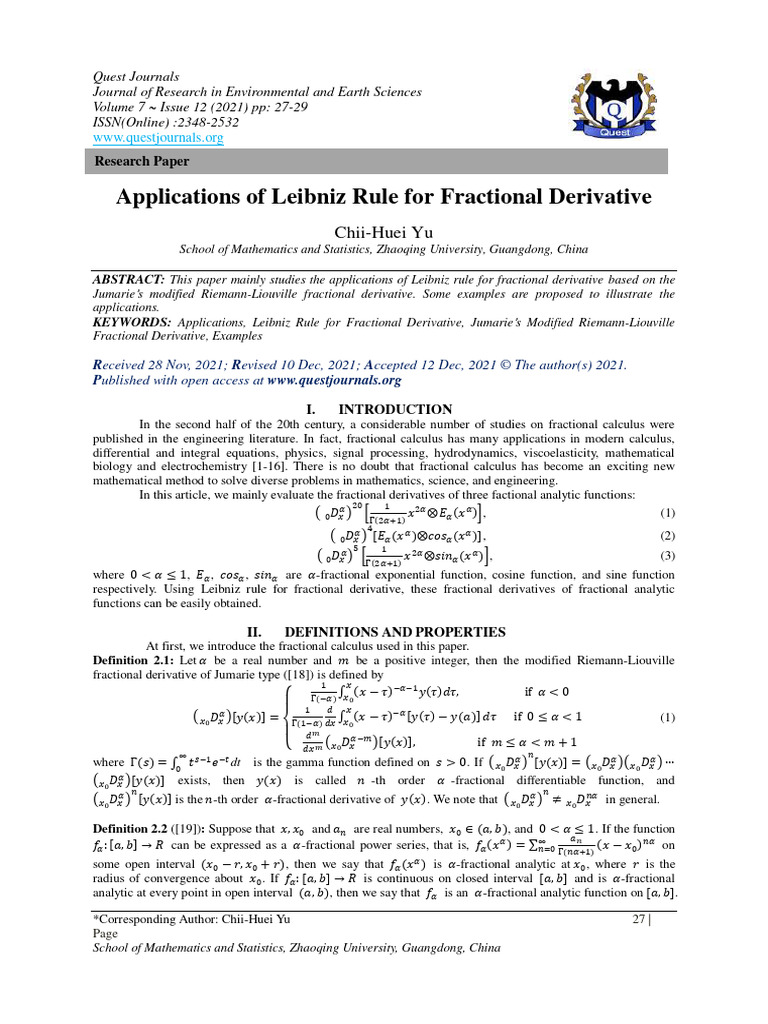 Applications of Leibniz Rule For Fractio | PDF