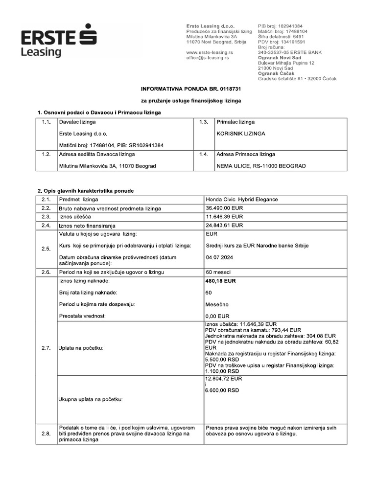 Informativna Akcijska Ponuda - Honda Civic Hybrid 240710 618 | PDF
