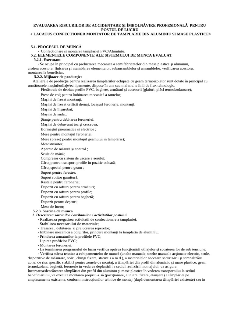 Evaluarea Riscurilor - Lacatus Confectioner Montator de Tamplarie Din ...