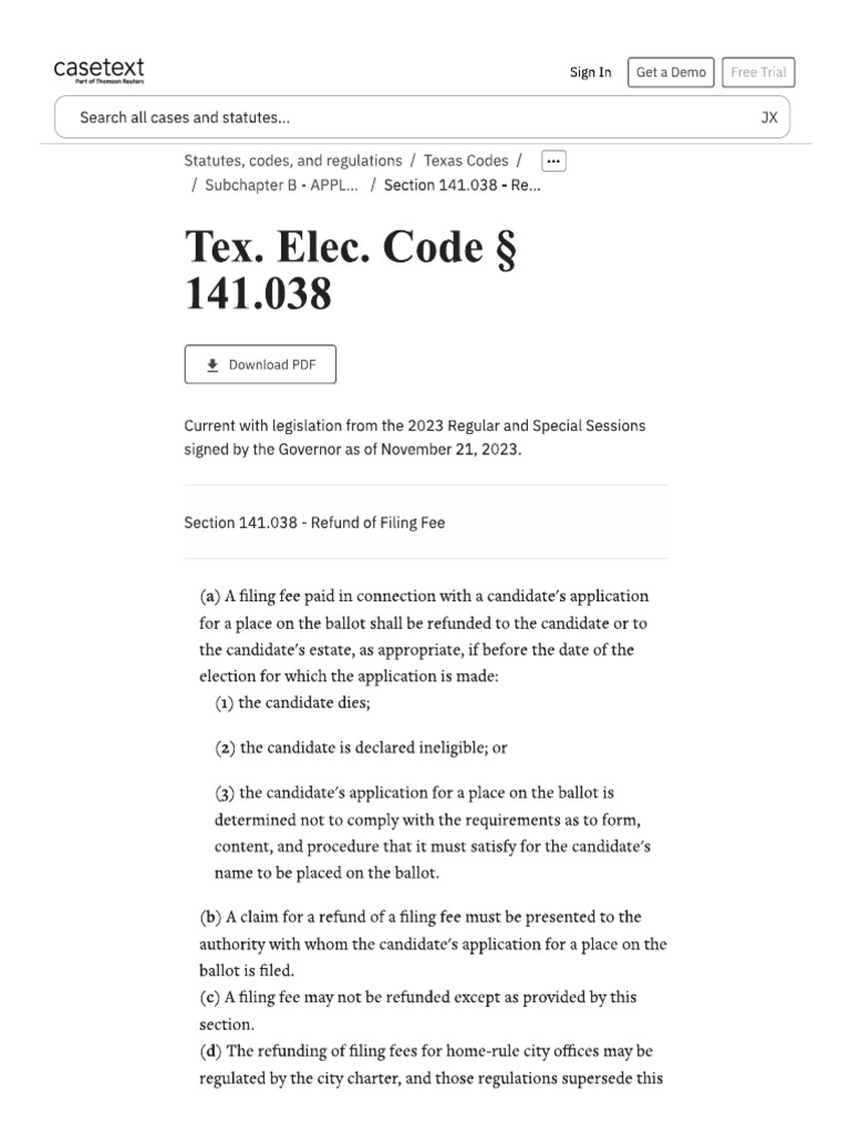Texas Elec Code Sec 141.038 | PDF
