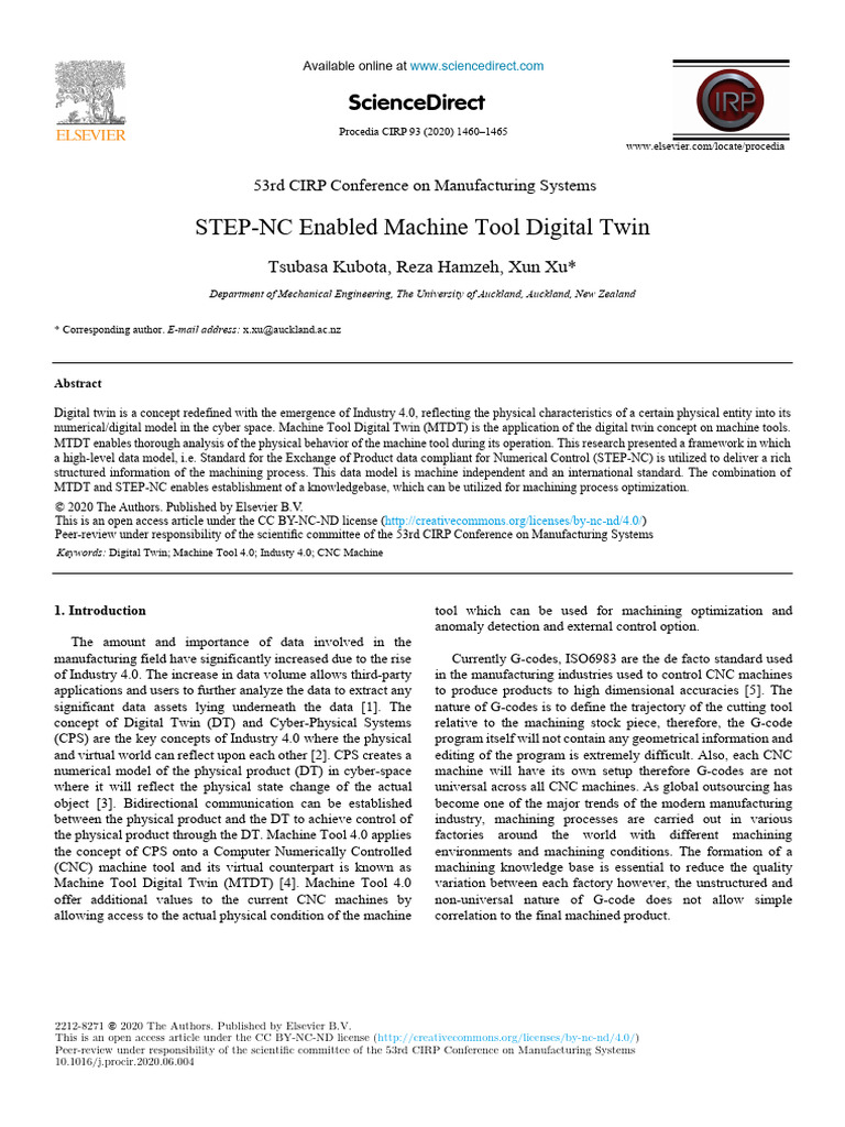 STEP-NC Enabled Machine Tool Digital Twin | PDF