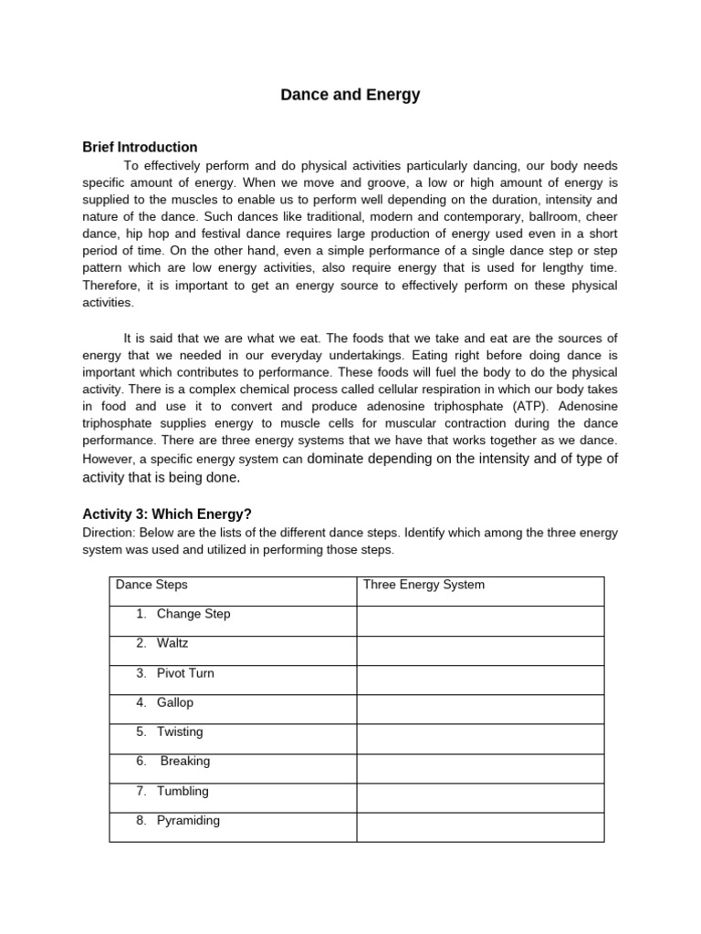Dance and Energy | PDF