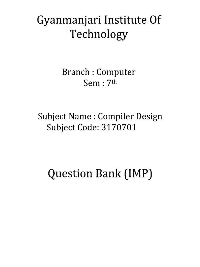 Compiler Design Imp Question Bank Pdf 6458