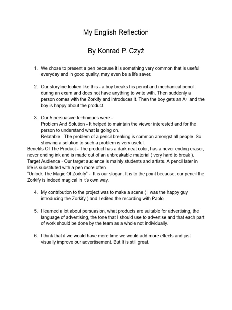 My English Reflection | PDF