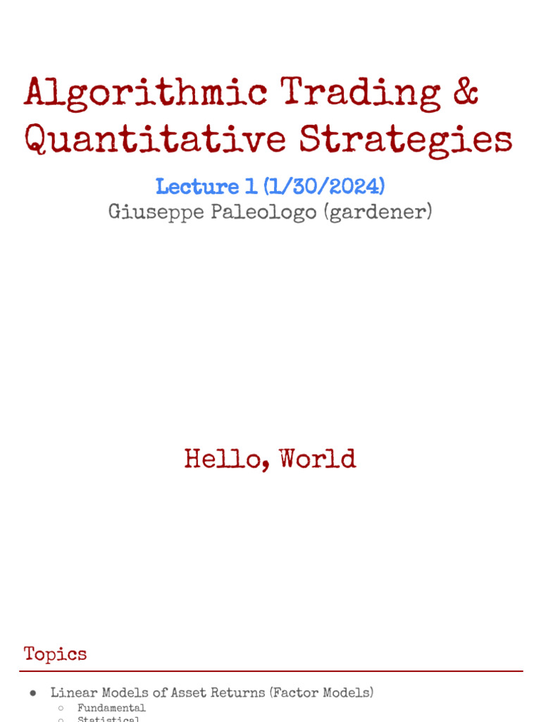 Algorithmic Trading & Quantitative Strategies Gappy Lecture 1 | PDF