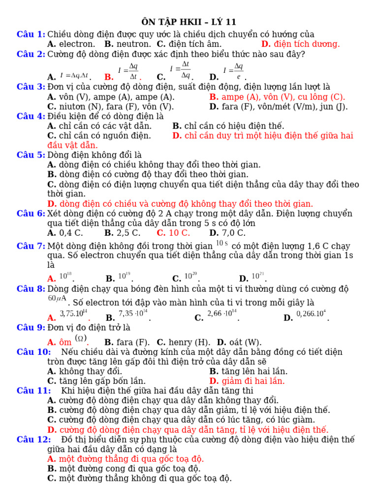 ÔN TẬP HKII - LÝ 11 | PDF
