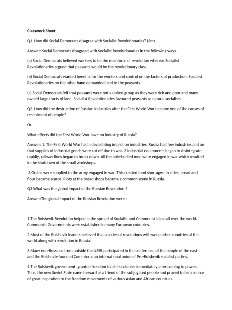 Class Worksheet Russian Revolution | PDF
