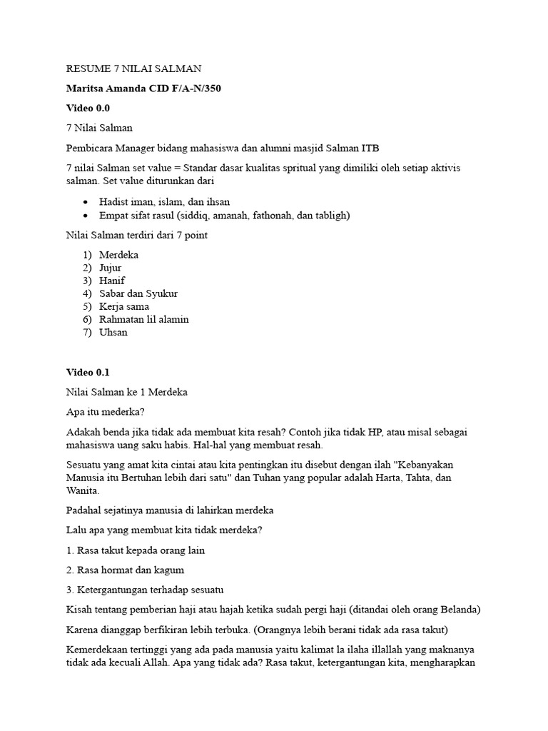 Resume 7 Nilai Salman | PDF