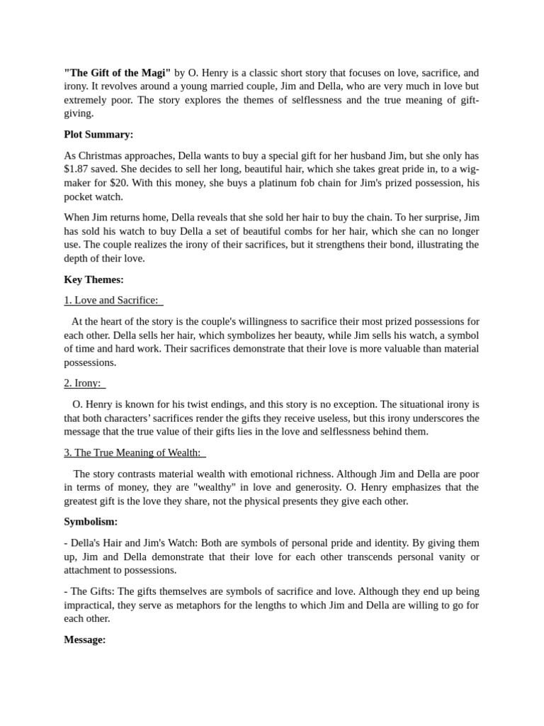 The Gifts of The Magi Analyze | PDF