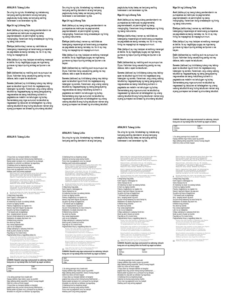 ARALIN 5 Tula Grade 9 | PDF