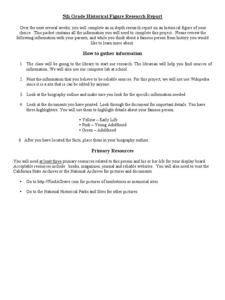 5th Grade Historical Figure Project Guide | PDF | Encyclopædia ...
