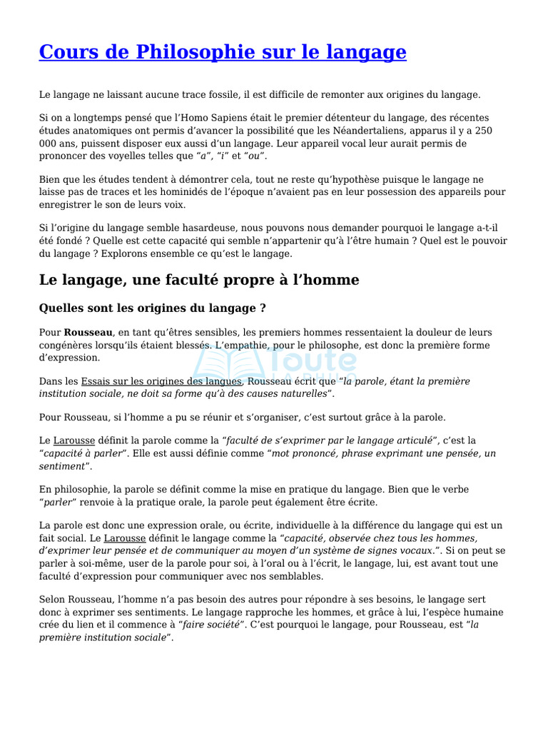 Cours de Philosophie Sur Le Langage | PDF