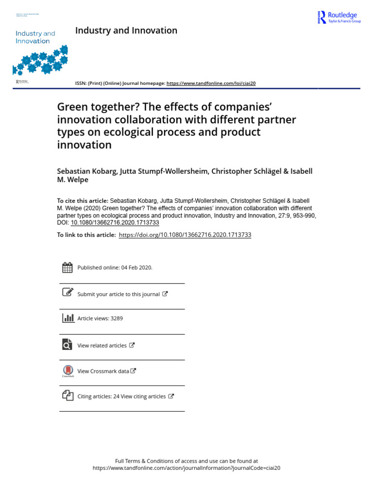 Green Together The Effects of Companies Innovation Collaboration With ...