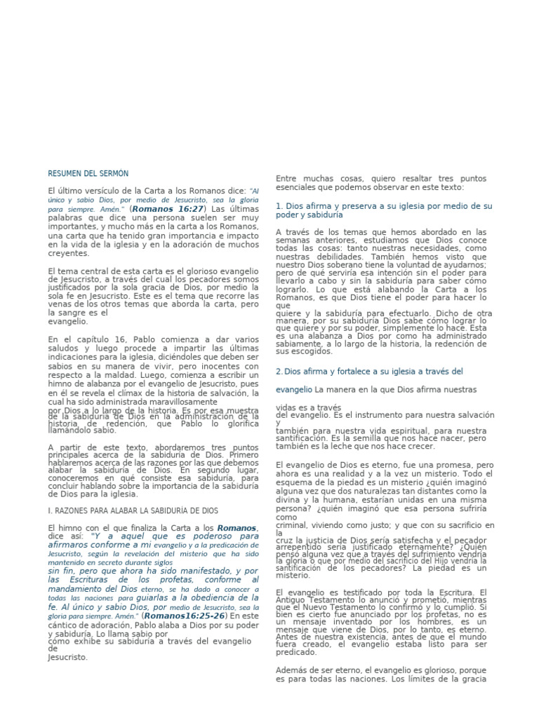 Sabiduría de Dios en Romanos 16 | PDF | Dios | Pecado