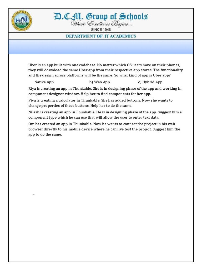 It Viii Ch-7 Competency Based Questions App Development-Thunkable | PDF