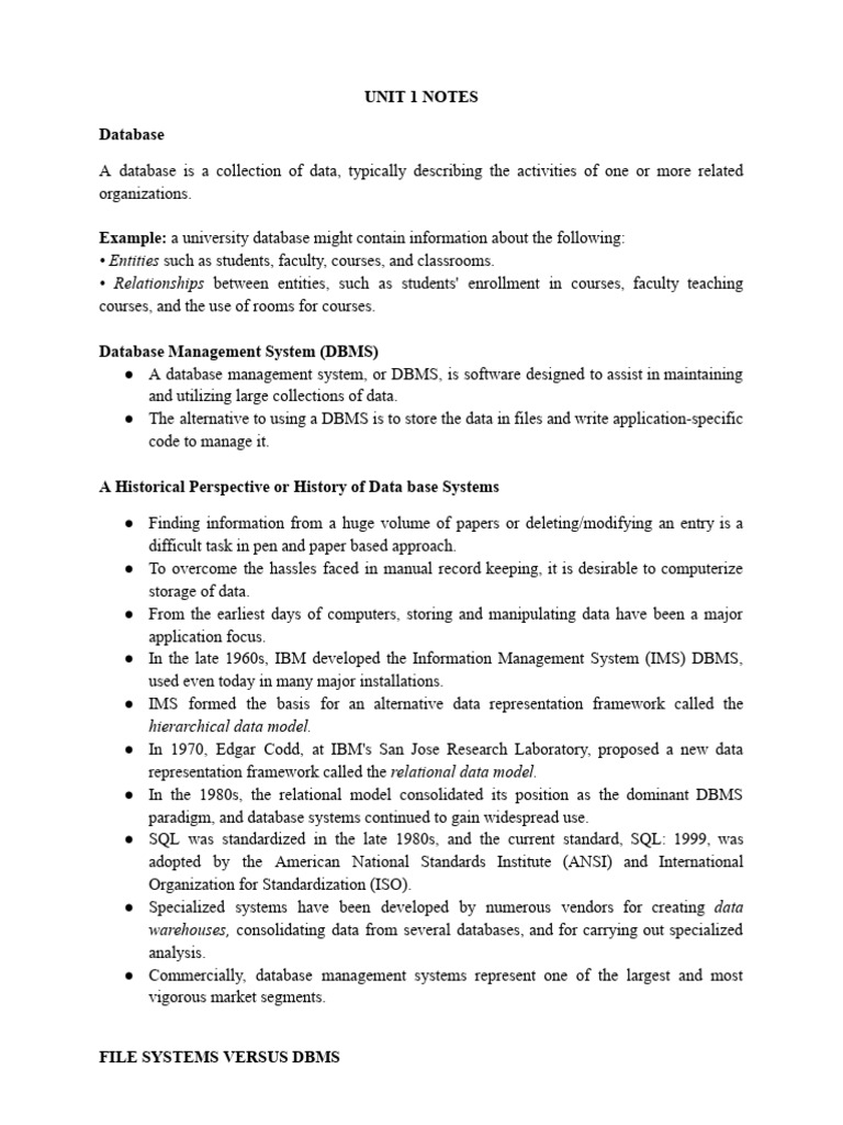 DBMS Unit 1 | PDF