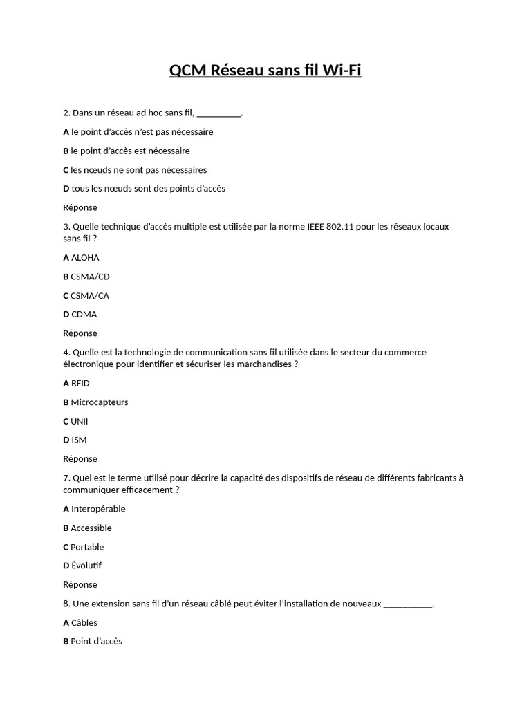 QCM Réseau sans fil Wi-Fi | PDF