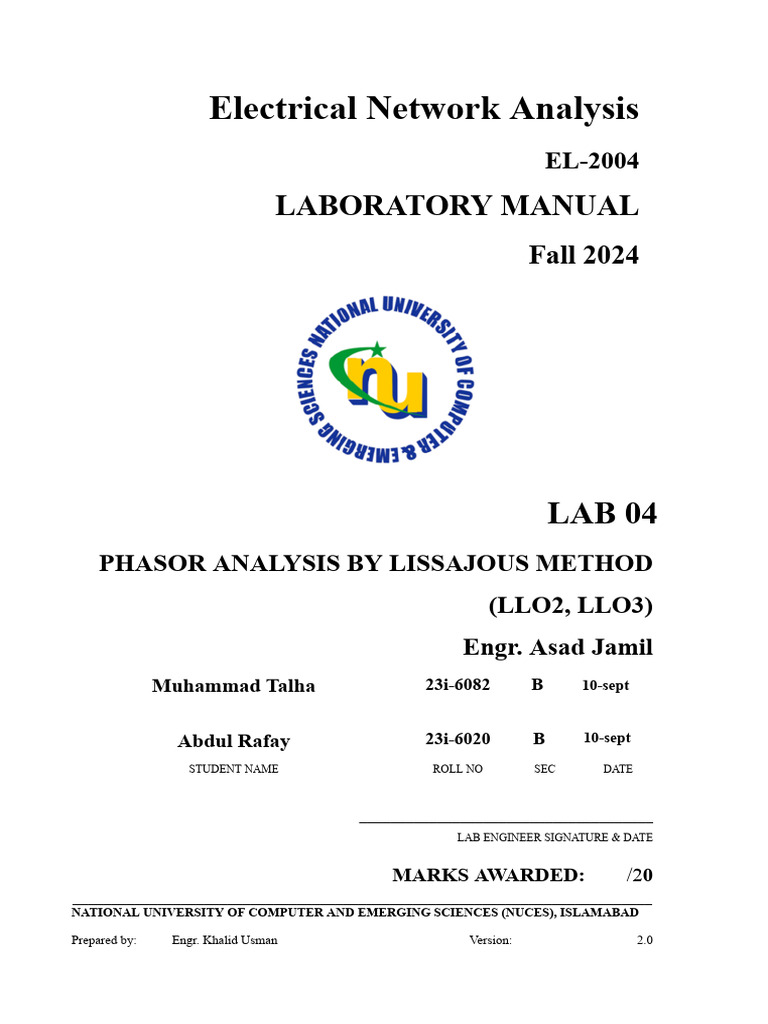 ENA FA24 Lab 04 - Phasor Analysis Using Lissajous Method-2 | PDF