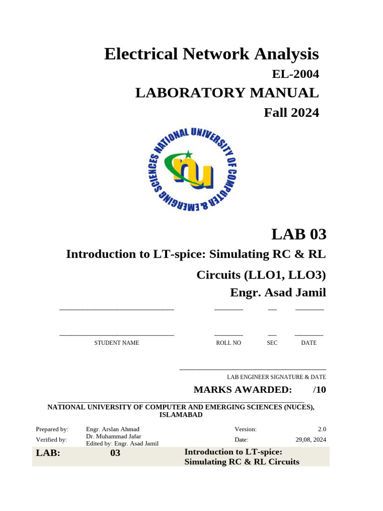 ENA FA24 Lab 03 - Intro To LTspice | PDF