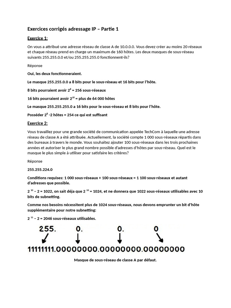 Corrigé Exercices Adressage IP | PDF