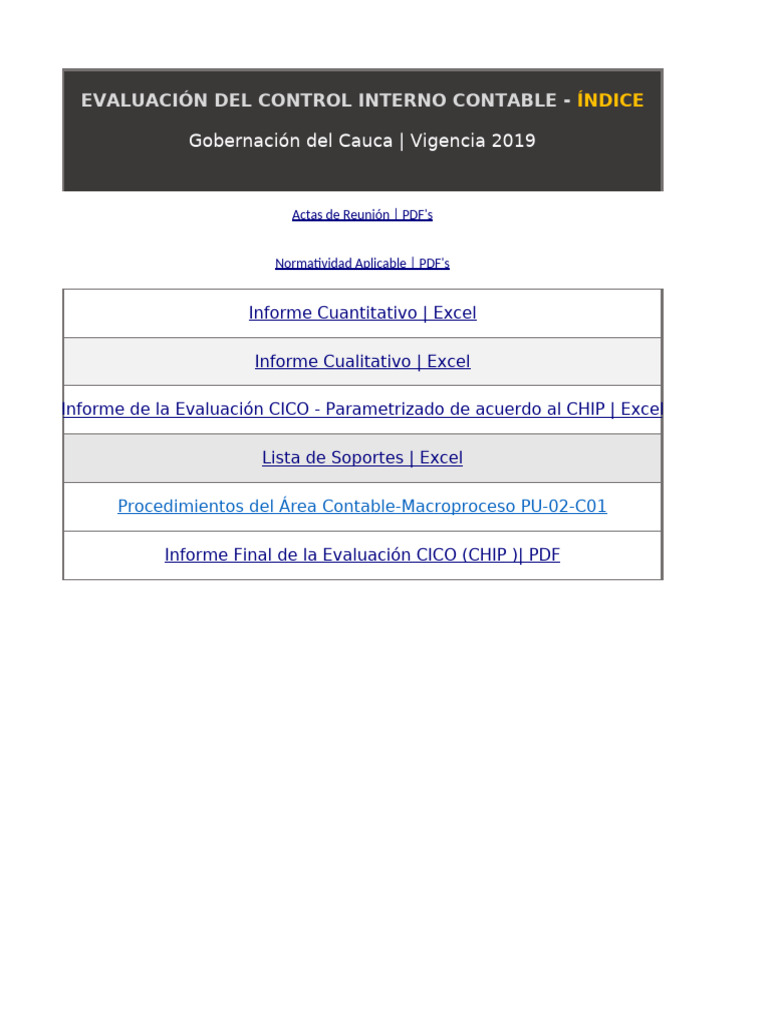 Evaluación de Control Interno Contable 2019 | PDF