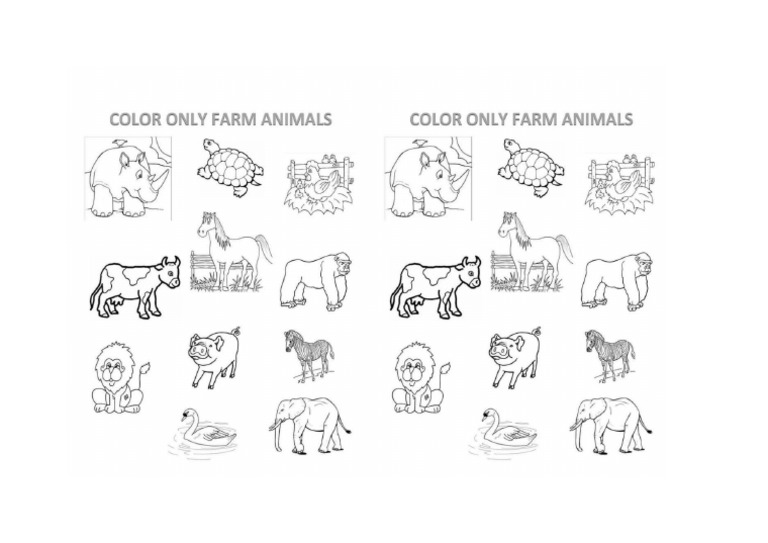 Color Only Farm Animals | PDF