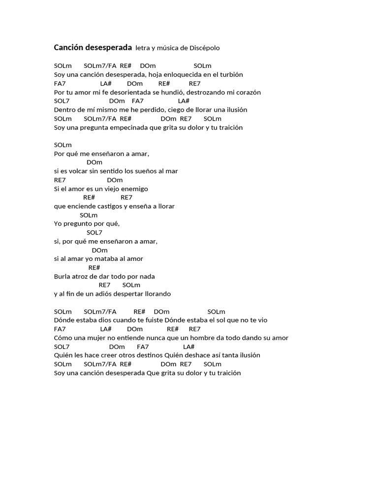 Canción Desesperada Letra y Música de Discépolo | PDF | Poesía