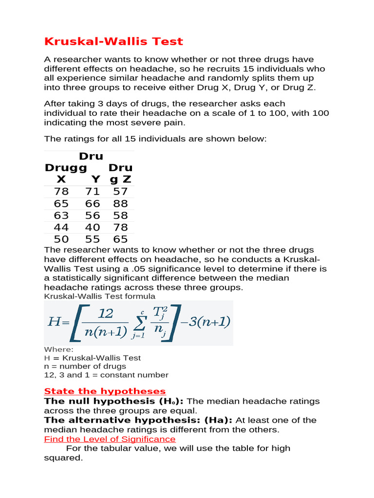 Kruskal-Wallis Test (H-Test) | PDF