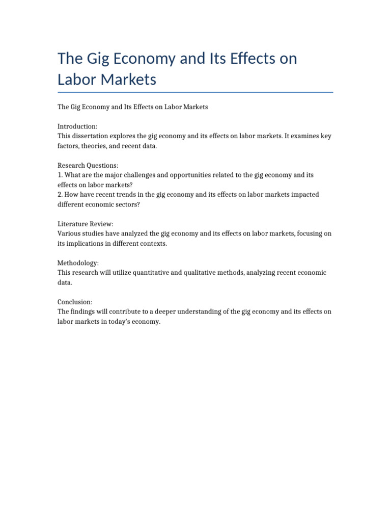 The Gig Economy and Its Effects On Labor Markets | PDF