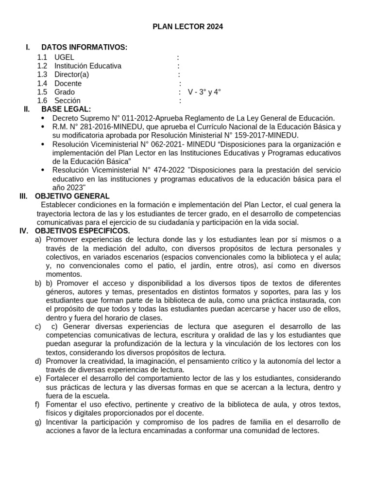PLAN LECTOR 3° | PDF