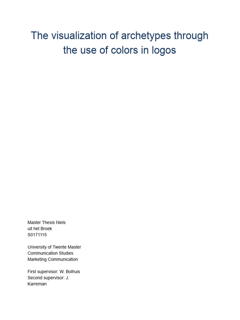 Archetypes & Colors - Master Thesis - Niels uit het Broek S0171115 | PDF