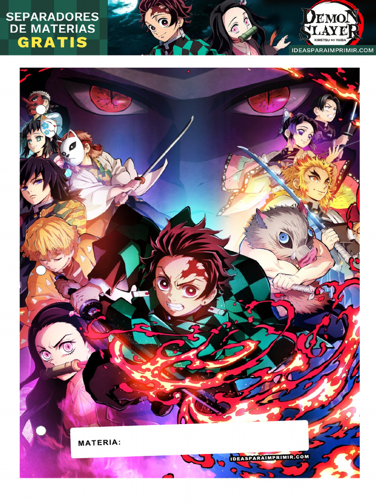 Separador de Materias para Carpeta Demon Slayer Kimetsu No Yaiba 2 | PDF