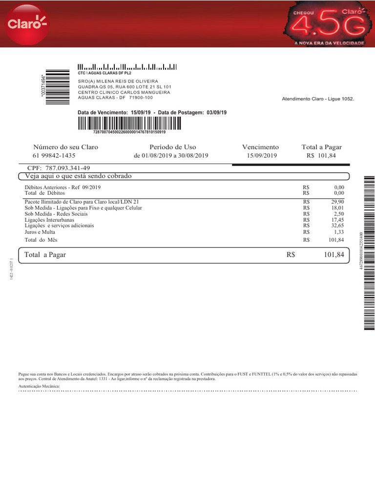 Conta Claro Setembro | PDF