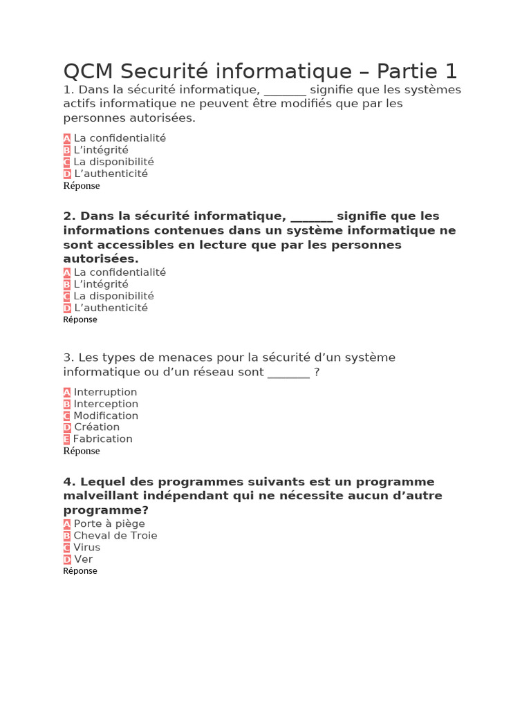 QCM Securité Informatique | PDF